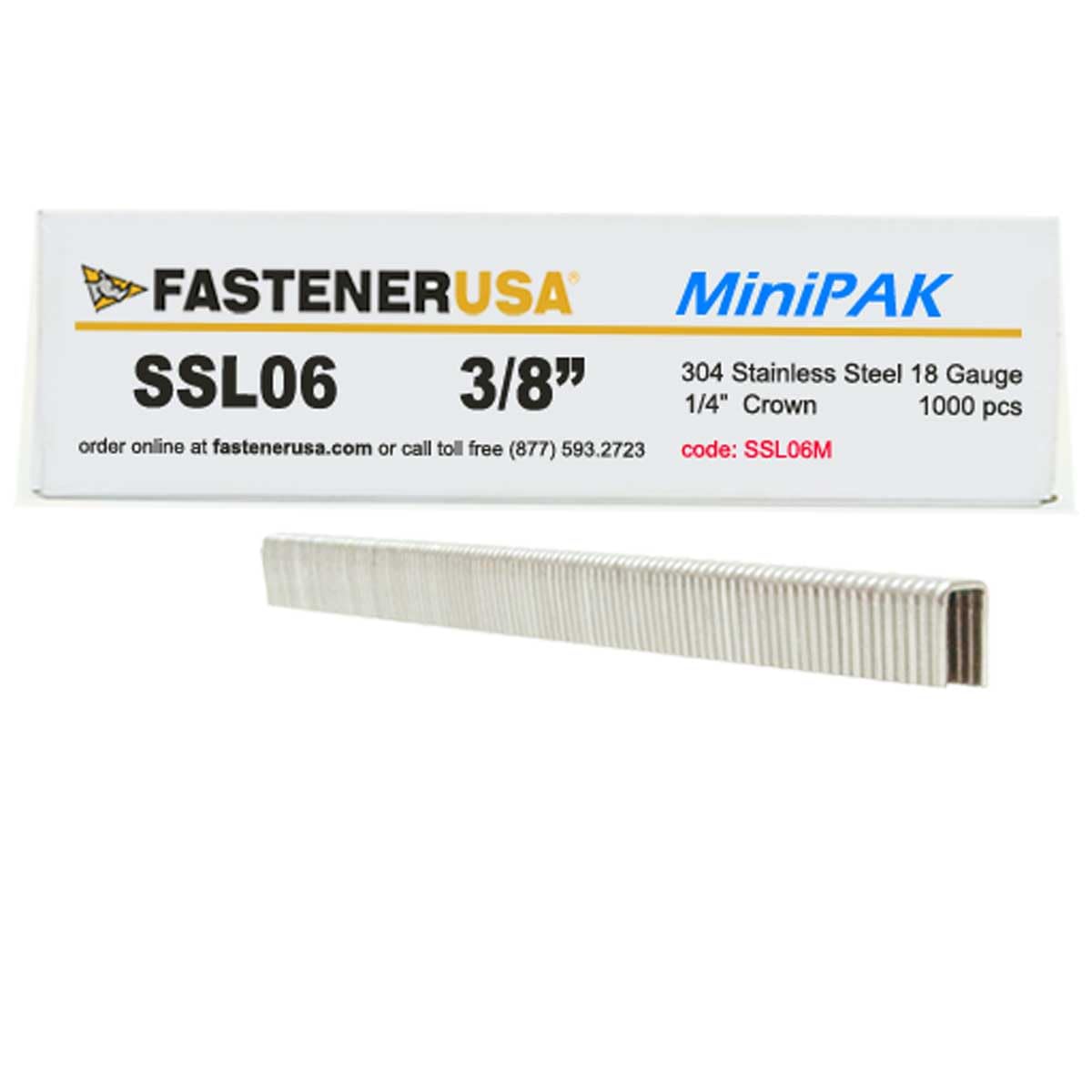 3/8" Leg x 1/4" Crown 18GA 304SS L06 Staples 1,000ct | SSL06
