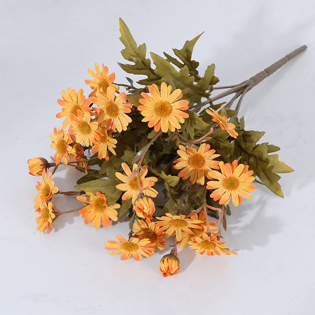 2 Pcs Artificial Flowers, Artificial Daisy Flowers Bulk 14 Inches Long Artificial Silk Flowers Bouquet Realistic Fake Flowers for Wedding Bouquets Home Party Office Grave Christmas Decor(Orange)