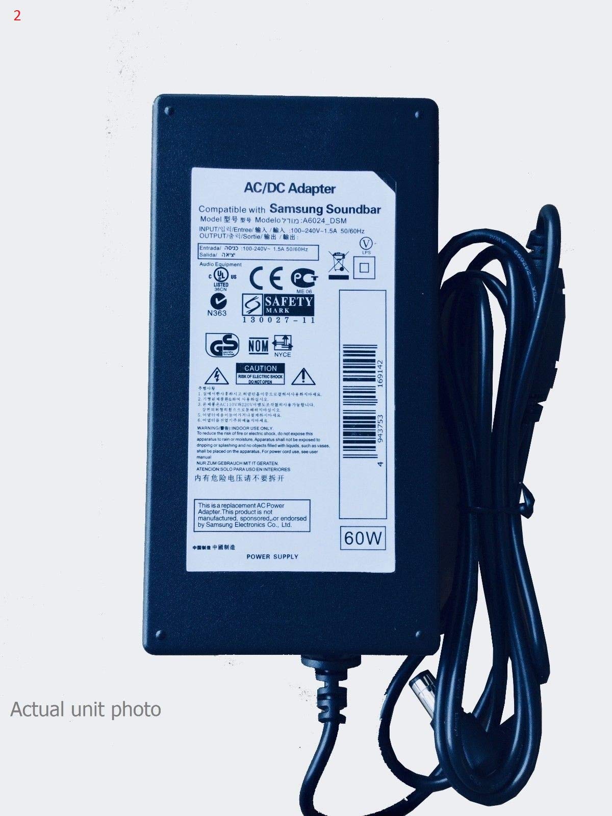 AC Adapter - Power Supply Compatible with Samsung Soundbar HW-K460 & HW-K460/ZA