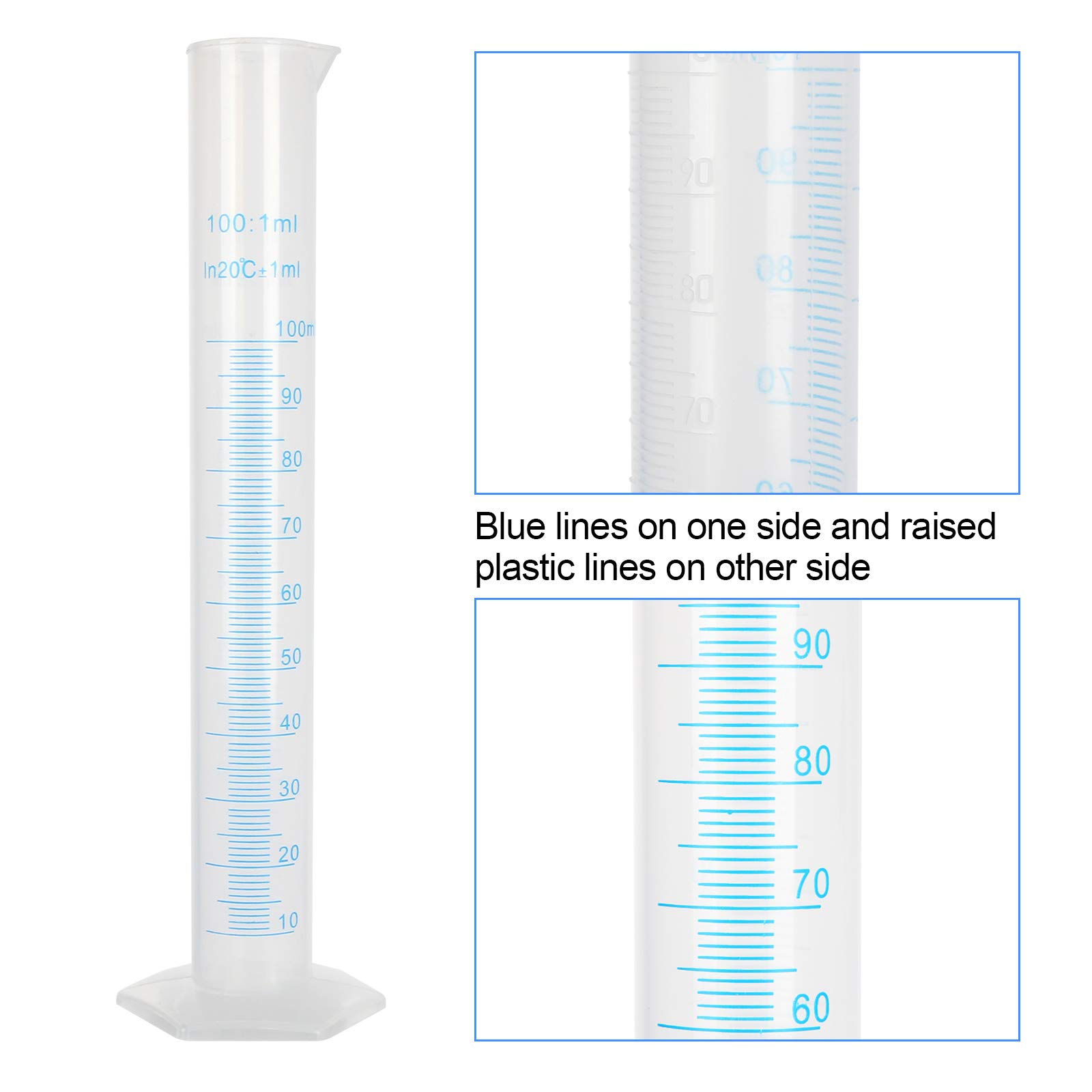 10Pack 100ml Plastic Graduated Cylinder, Transparent Measuring Cylinder Durable Lab Test Tube Flask, 2-Sided Measuring Lines Graduated Cylinder Beaker for Science Projects, Pour Spout