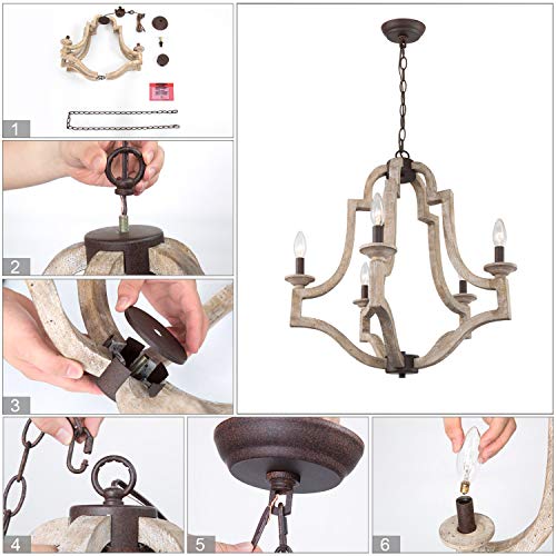 LOG BARN Farmhouse Chandelier, Wood Chandelier Lighting for Kitchen Island, Dining Room, 5-Light, 23β W