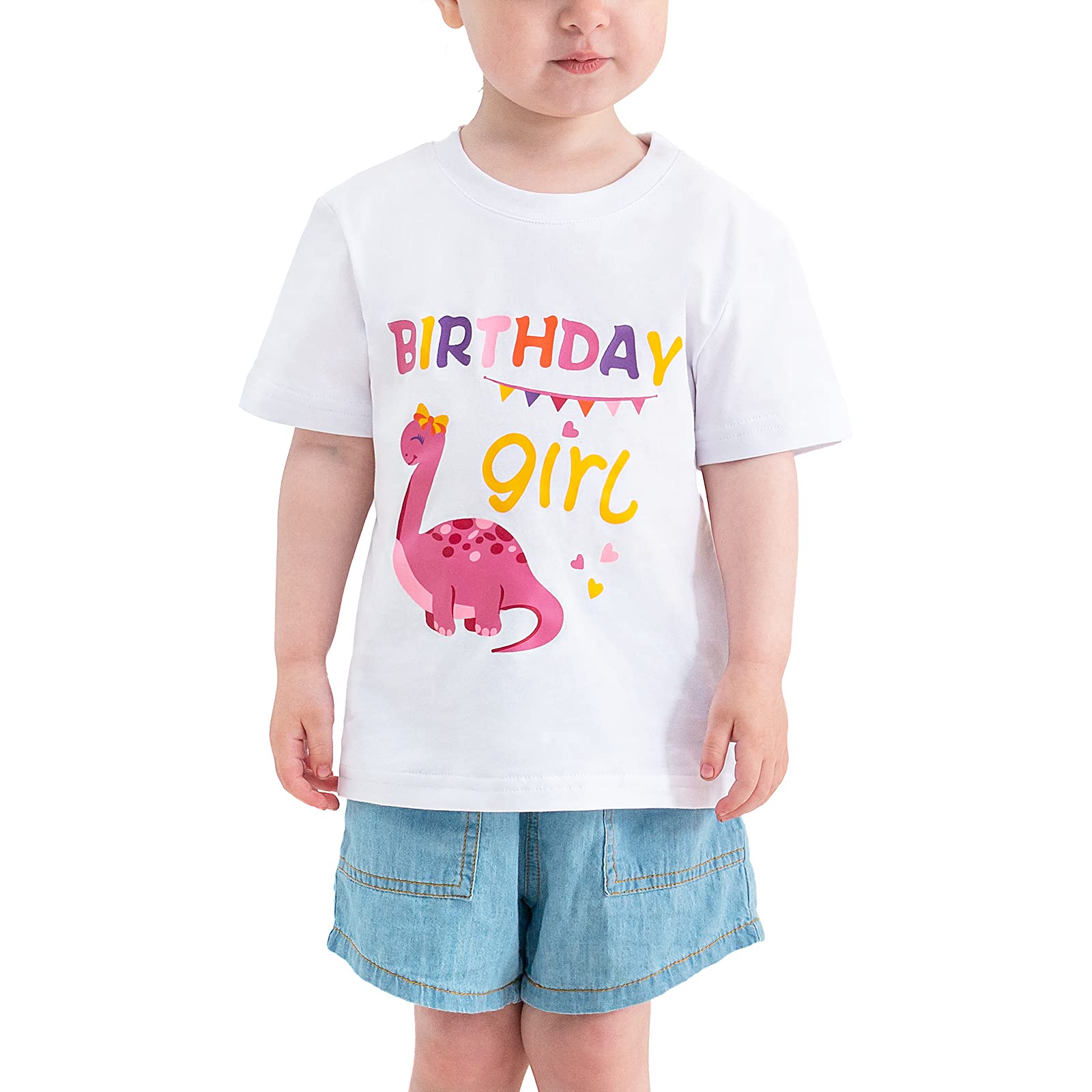 3rd Birthday Dinosaur T-Shirt Tee for Toddler Kids Girls - Dino Birthday Party T Shirt 3 Years Old White Short Sleeve Printed Graphic Outfit 100% Cotton B-Day Shirt Gift