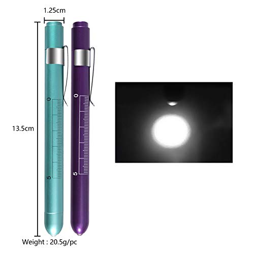 ALMOCN 2 Pack Pen Light,Nurse Medical Reusable LED Penlight White Light with Pupil Gauge and Ruler,Teal and Purple