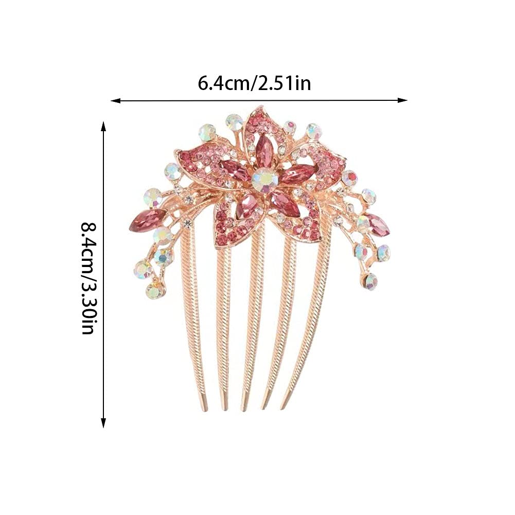 KuuGuu Flower Bridal Combs, Floral Side Combs Crystal Rhinestones Wedding Hair Accessories for Women, 4 PCS