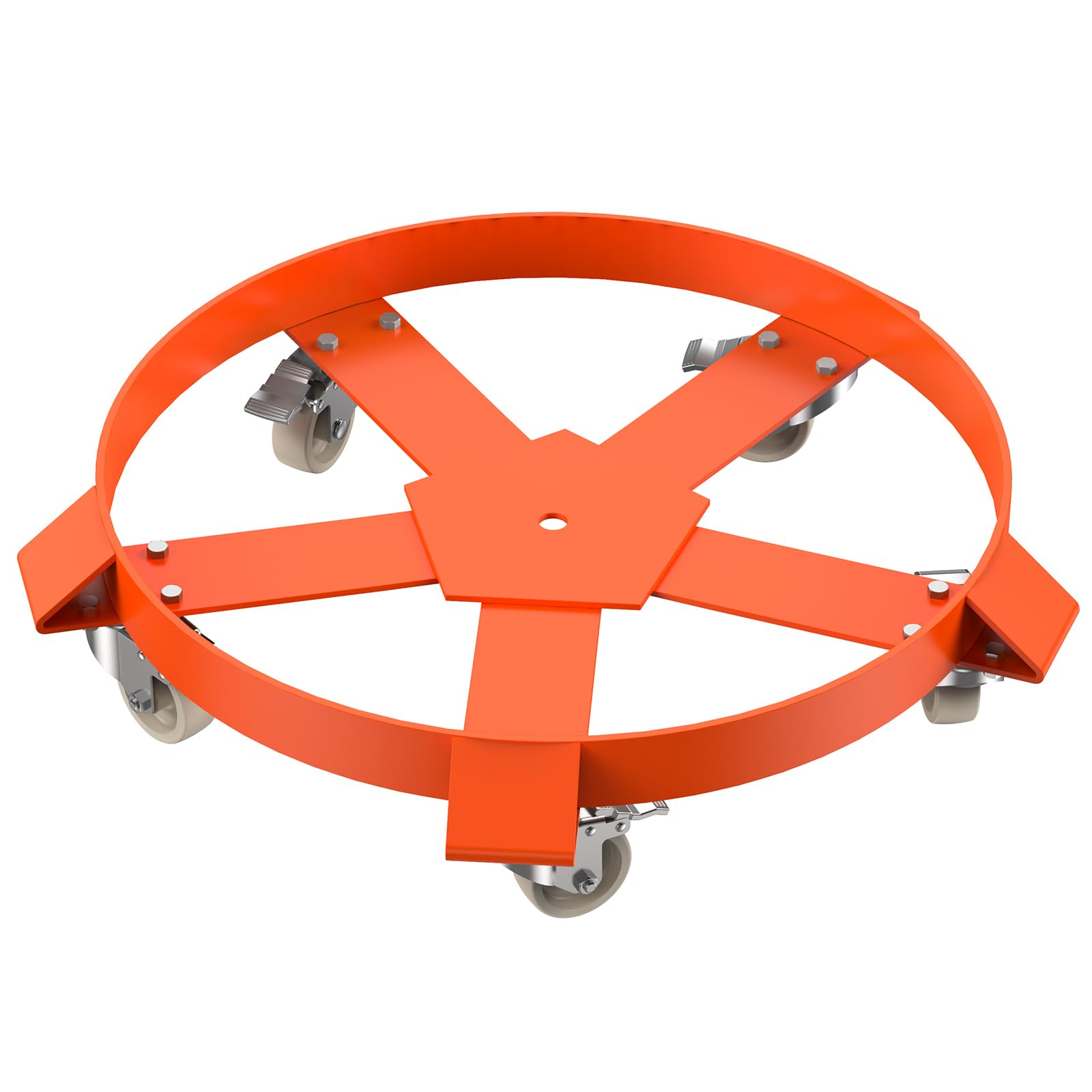 1250 LBS Capacity Drum Dolly, 55 Gallon Barrel Dolly with 5 Caster Wheels, Trash Can Dolly Non-Tipping Hand, Orange Steel Frame Dolly