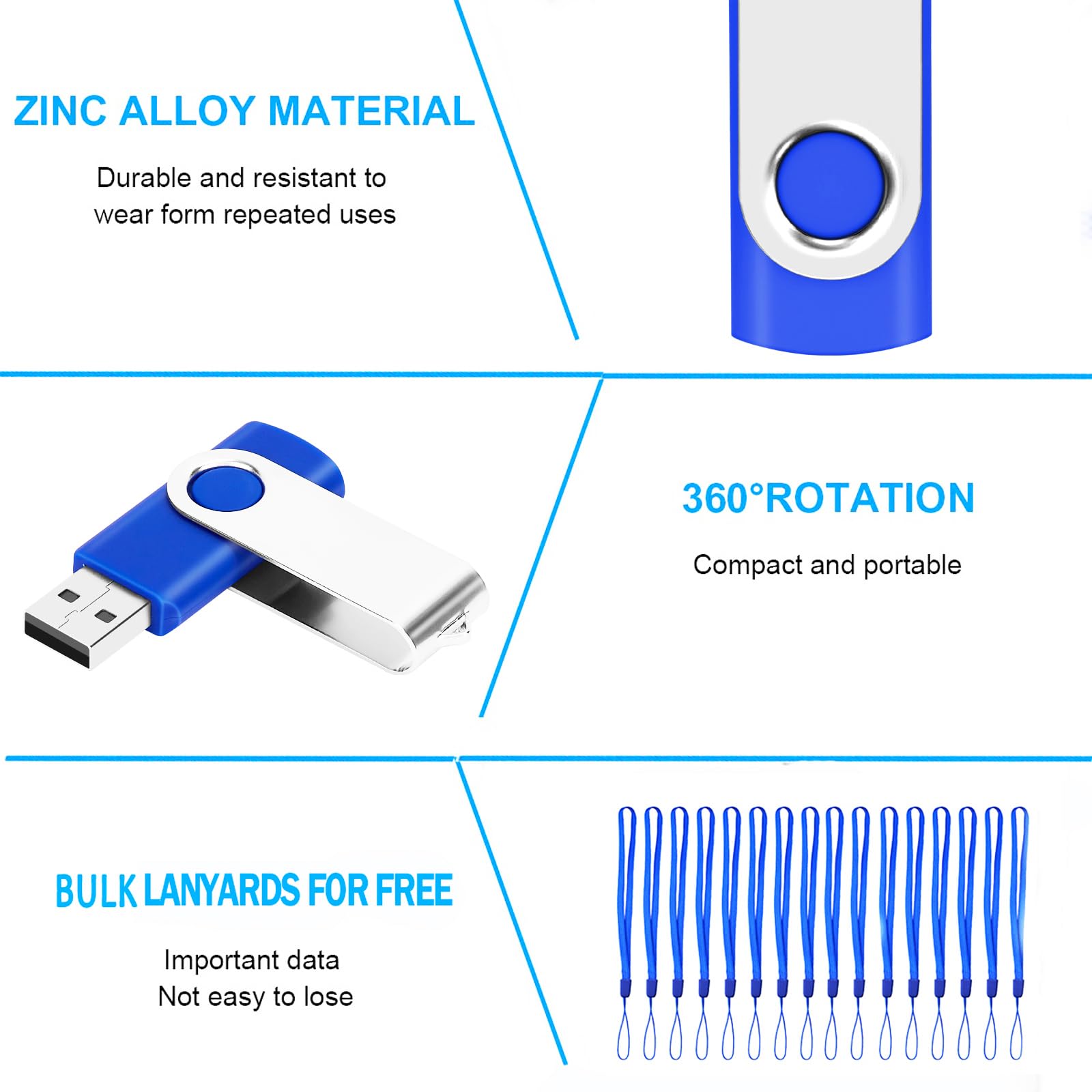 20PCS 4GB Bulk Flash Drives EASTBULL USB 2.0 Metal 4GB Flash Drive Bulk Thumb Drive Pack Swivel USB Drives Pack (Blue 20Pack)