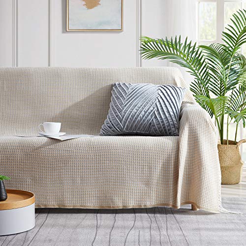 BOURINA 100% Acrylic Waffle Thermal Blanket for  Home Decoration Soft Lightweight Blanket  Breathable and Moisture Absorption for All Season for Couch/Bed,50 x 60'' Beige