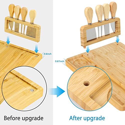 Bamboo Cheese Board and Knife Set - Charcuterie boards Bamboo Wood Cutting Platter and Cheese Serving Tray for Wine, Crackers,Brie, Fruits, Bread and Meat