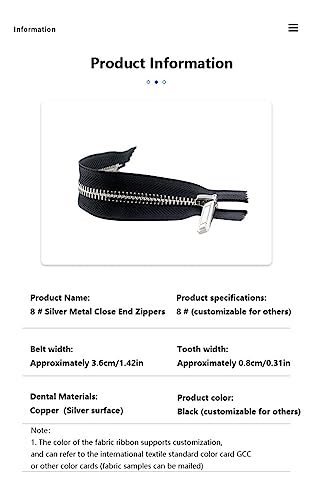 2PCS 8# 20 Inch Close End Zippers for Sewing Bags Crafts Jackets,Silver Metal Teeth(Black Belt-50cm 2PCS)