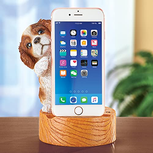 Collections Etc Peeking Dog Wood-Style Base Mobile Phone Holder Stand