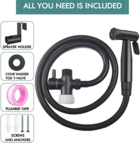 【Upgrade】Brass Handheld Bidet Sprayer for Toilet–Premium Stainless Steel Handheld Bidet Attachment for Toilet with 2 Water Adjustment, Perfect for Intimate Care, Cloth Diapers, Toilet Cleaner (Black)