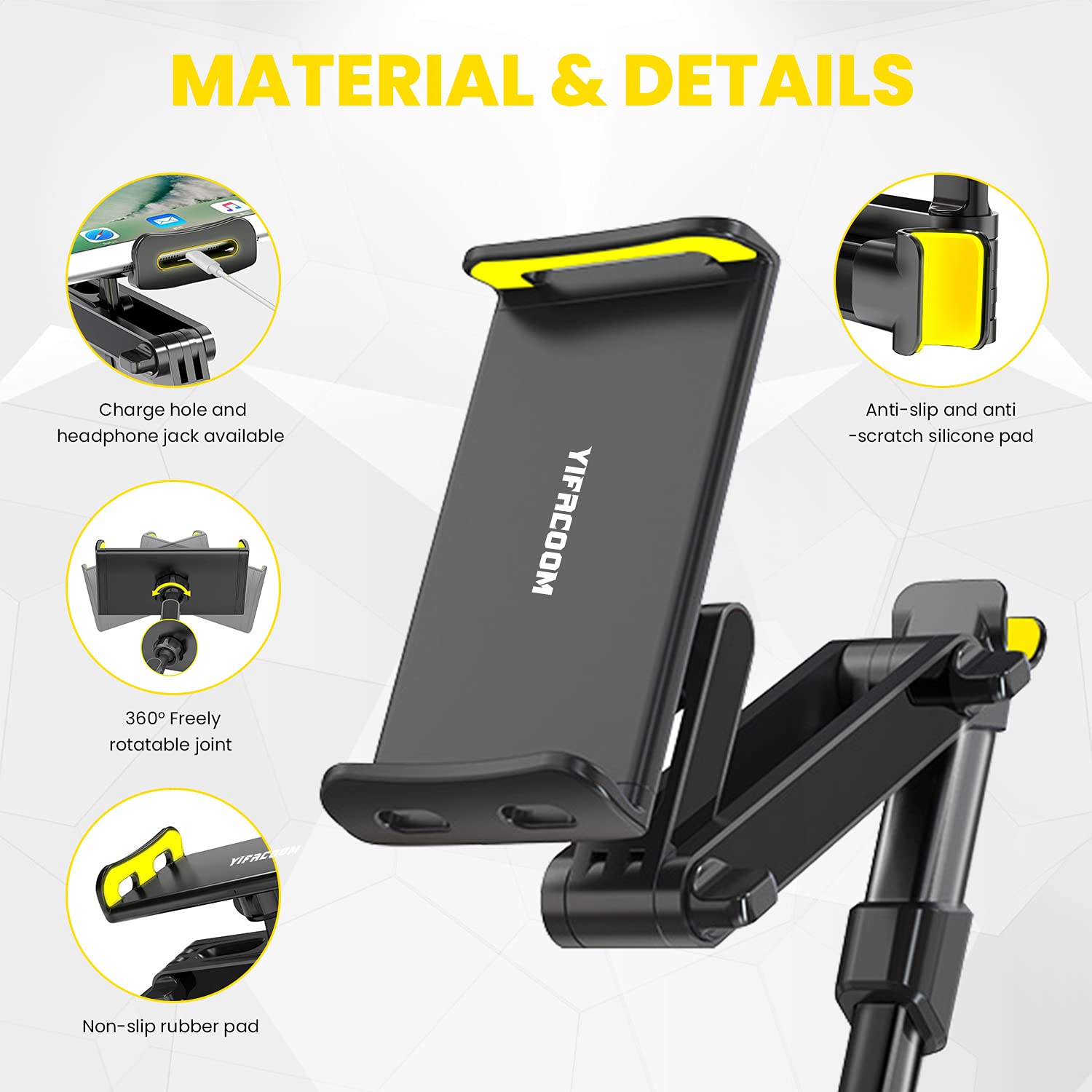 Yifacoom Tablet Holder for Car, Universal Headrest Tablet Mount, 360° Rotating iPad Tablet Car Mount for Back Seat Fits 4-12.9" iPad Pro 12.9/11/10.5/9.7, iPad Air Mini,Samsung Tab, Switch, Fire HD
