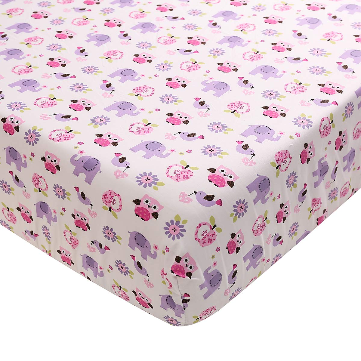 6 PCs Purple Elephant Nursery Crib Bedding Set Violet Embroidery Elephant Theme Baby Cot Bedding Set Quilt , Fitted Sheet , Skirt , Diaper Storage Bag ,Changing Cover, Window Valance,28 x 52''