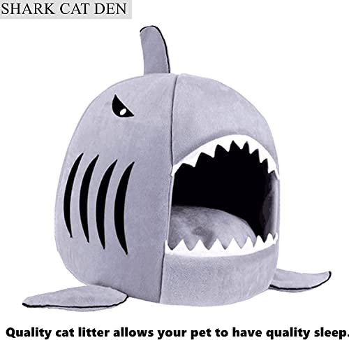 Cat Litter Hot Cat Mat Shark-Shaped House Warm Kennel Kitten Bed One Mat Two Usage Shark Bed for Small Cat Dog Cave Cozy Bed Removable (Light Grey)