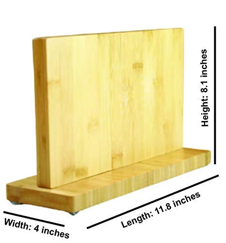 Bamboo Magnetic Knife Block Without Knives - Universal Space Saving Stand for Steak Knives and Cutlery - Kitchen Organizer for Counter or Under Cabinet Storage - Extra Strong Magnetic Knife HolderĀ
