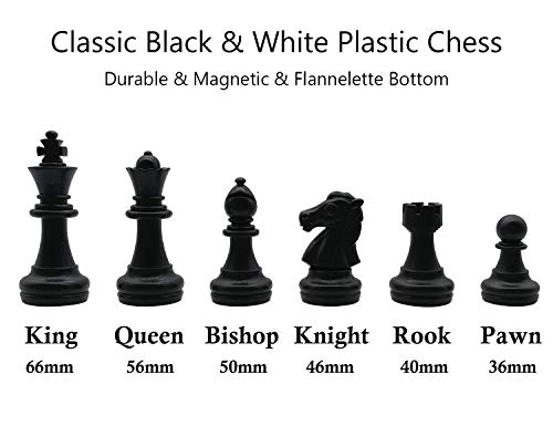 12.5" Magnetic Chess Set with Folding Chess Board Outdoor Travel Portable Chess Set for Adults and Kids, Black & White Color