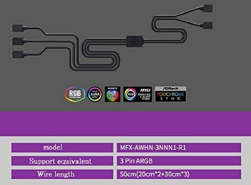 Addressable RGB 1-to-3 Splitter Cable 1-to-3 3PIN 5V RGB Fan Adapter Cable Compatible ARGB Extension Suitable for ASUS MSI Gigabyte ASRock motherboards