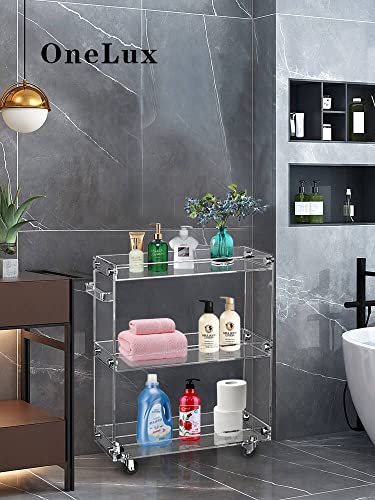 3-Tier Acrylic Slim Slide Out Storage Rolling cart,Clear Bathroom Kitchen Laundry Narrow Places Shelves (2008)