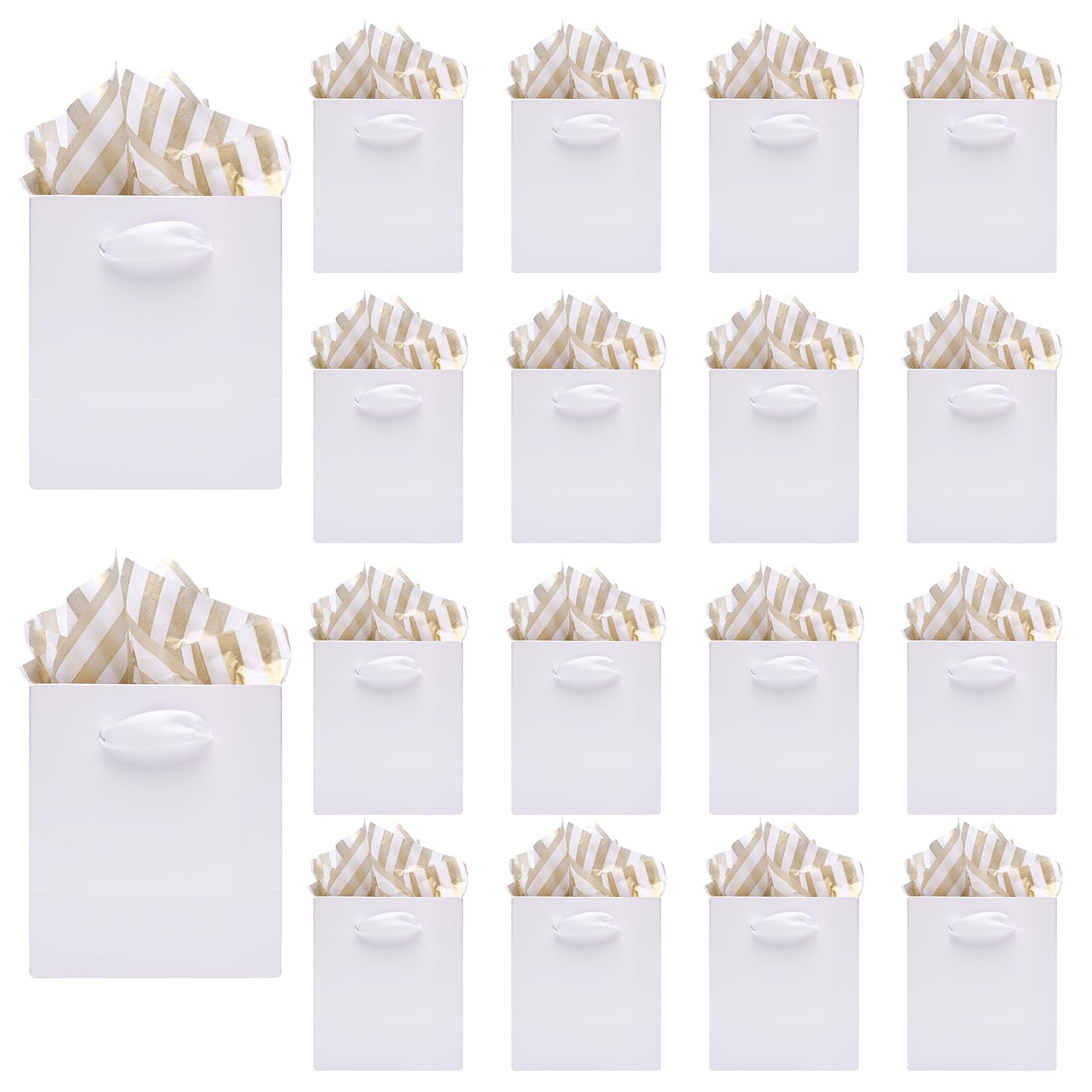 16 Pack Small Gift Bags with Handles & Tissue Paper, White Mini Gift Bags Bulk, Party Favors Bags for Birthday, Wedding, Bridal, Baby Shower, Goodie, Mother's Day, Graduation (4.5” x4” x2.75”)