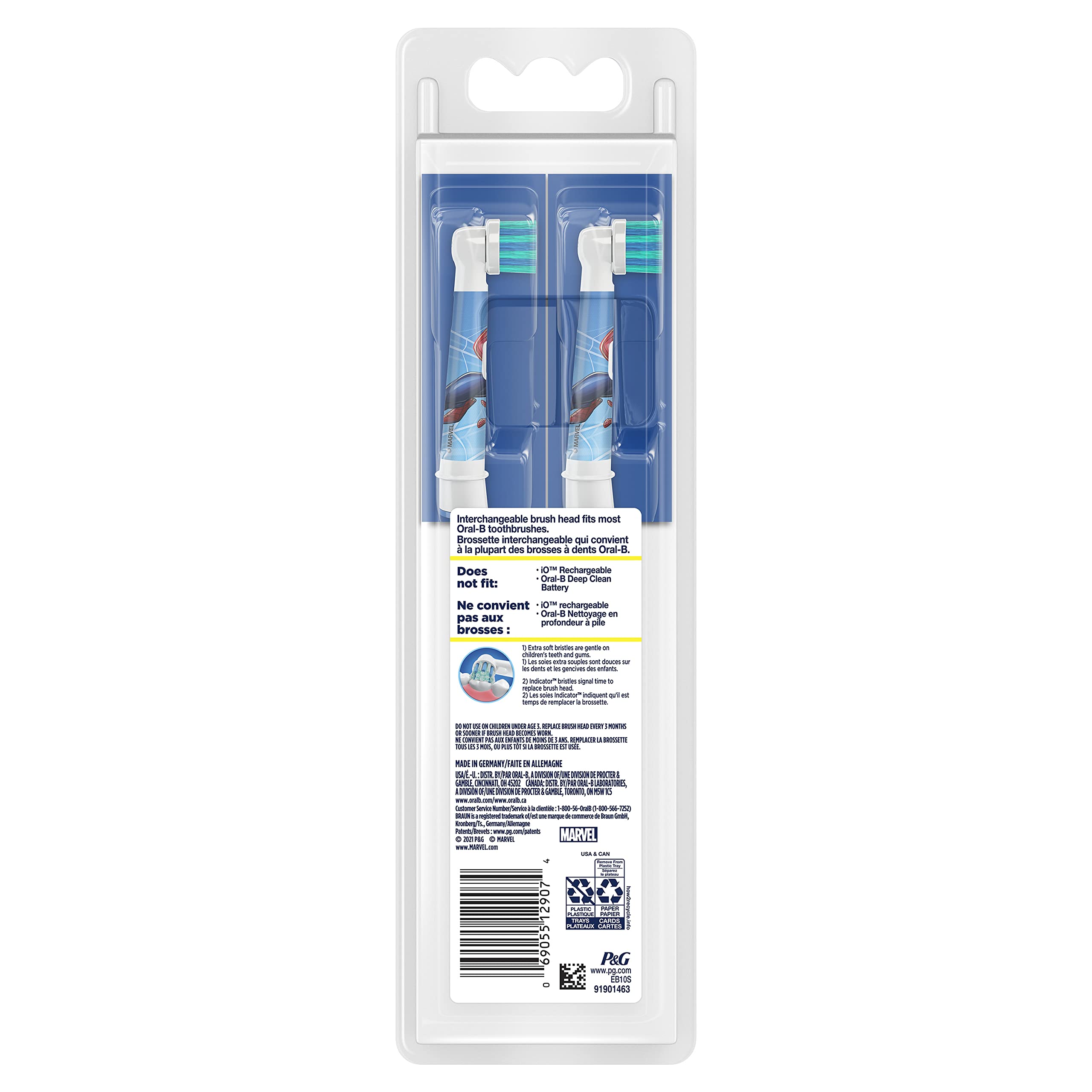Oral-B Kids Extra Soft Replacement Brush Heads Featuring Marvel's Spiderman, 2 Count