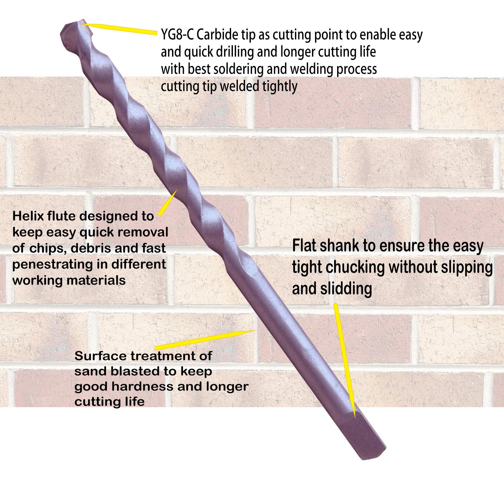 Masonry Drill Bits 5/32 in.x 4-1/2 in. Carbide Tip Flat Shank Drill Concrete Stone Bricks-10Pcs