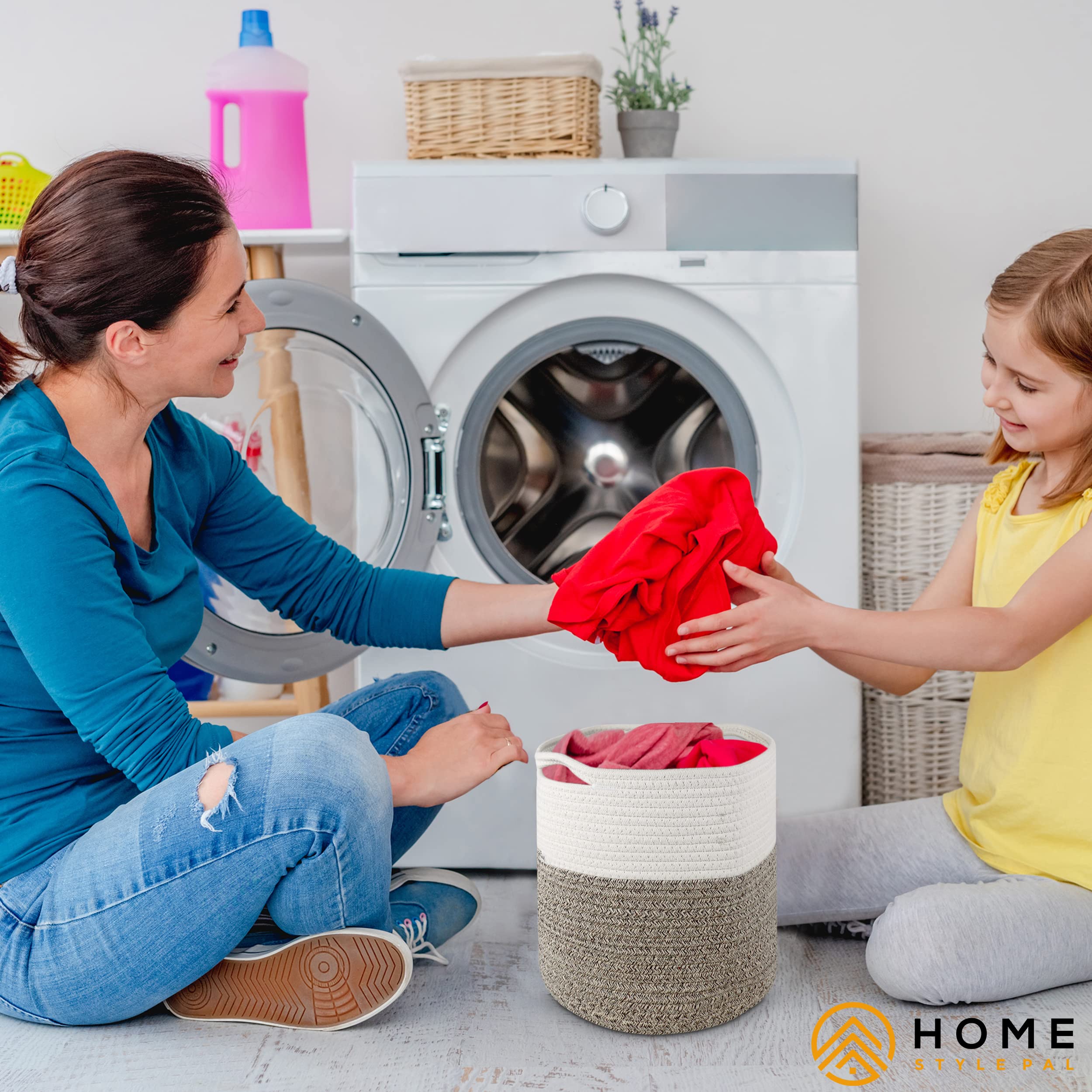 Cotton Rope Storage Baskets Set of 3 β Foldable Toddler Friendly - Holds Laundry Toys & Accessories β Decorative for Room or Shelf - Soft & Durable