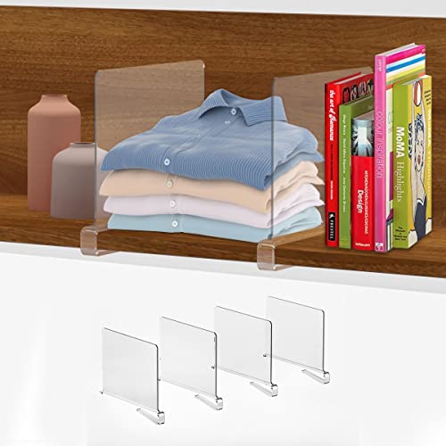 4PC Shelf Dividers β Transform Cluttered Closet to Neatly Organized, Easy to Install Acrylic Shelf Dividers for Closet Organization, Durable & Sturdy Clear Shelf Divider for Home & Office Organization