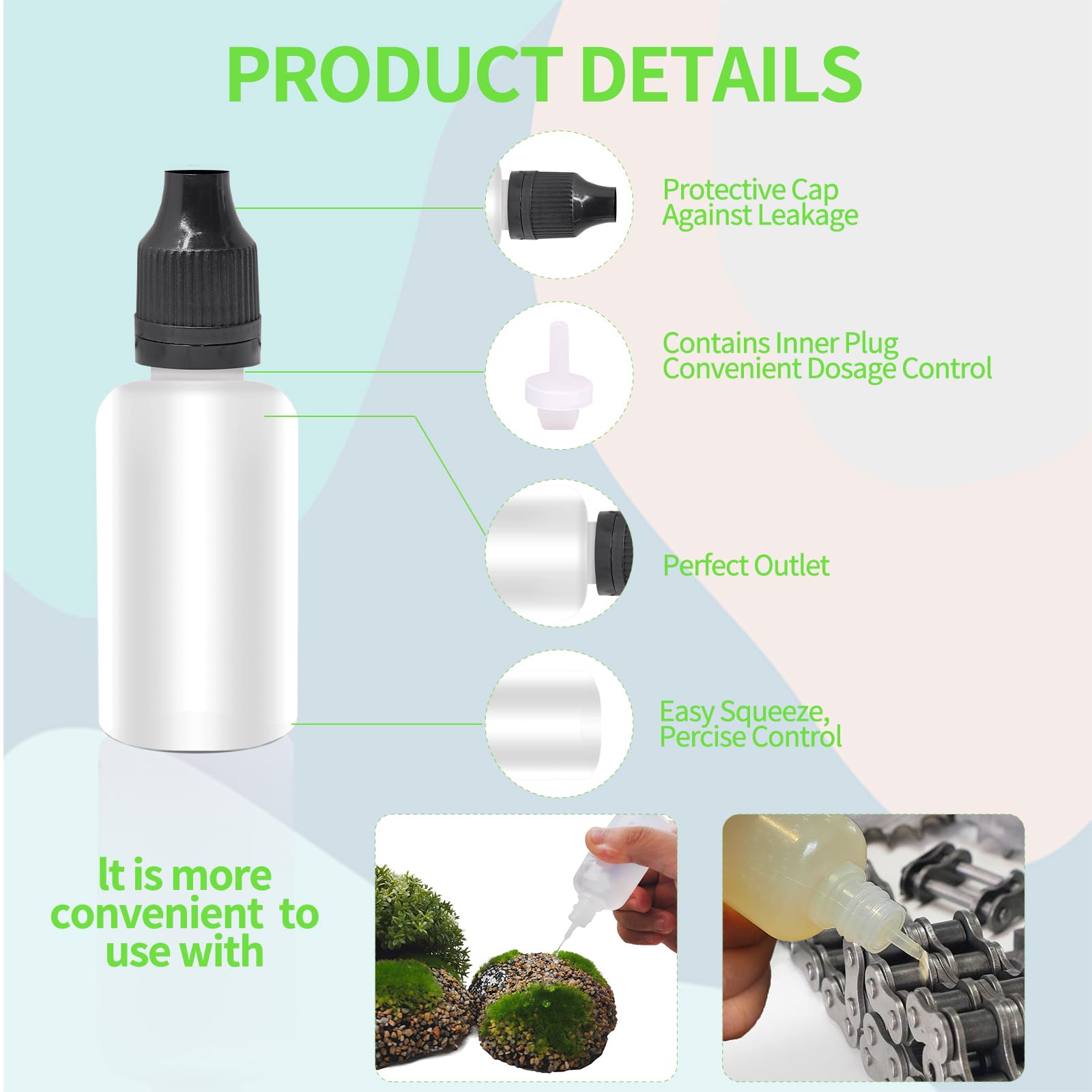 10Pcs 30ml Plastic Eye Liquid Dropper Bottles Squeezable Empty Dropping Bottles With TamperCap(black cap)