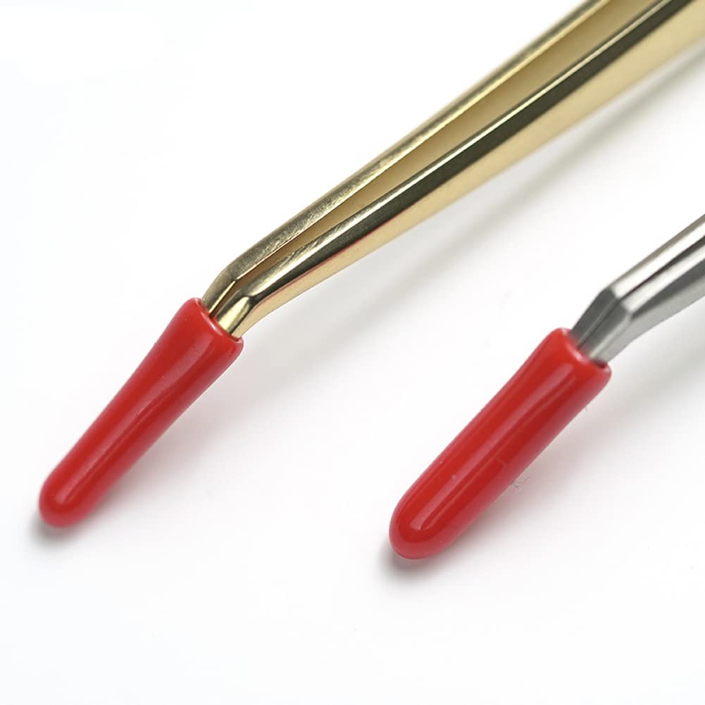 100 Pieces Red Plastic Eyelash Tweezers Cover Grafting Eyelashes Tips Covers Tweezer Point Protectors for Stainless Steel Straight Elbow Tweezers