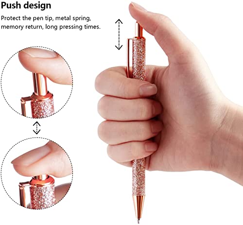 4pcs Glitter Metal Retractable Ballpoint Pen Bling Rose Gold Click Ballpoint Pens Black Ink Medium Point 1mm for School Writing,Wedding Birthday Gift Pen