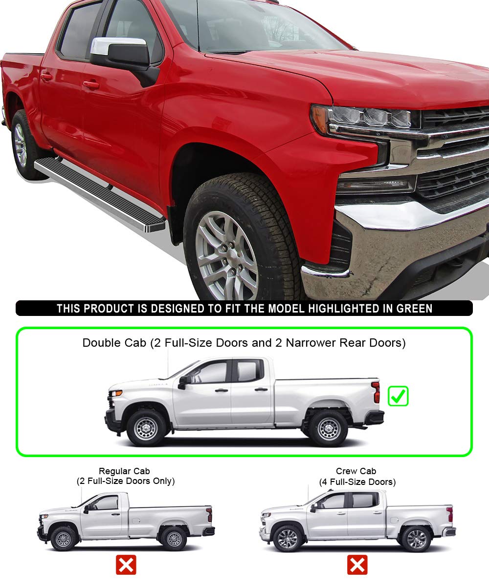 APS (Stainless Steel Polished Silver 6in Boards Compatible with Silverado Sierra 1500 2019-2025 Extended Cab & 2500 3500 2020-2025 (Exclude 19 1500 LD)(Silverado 1500 LTD Sierra 1500 LD 2022)