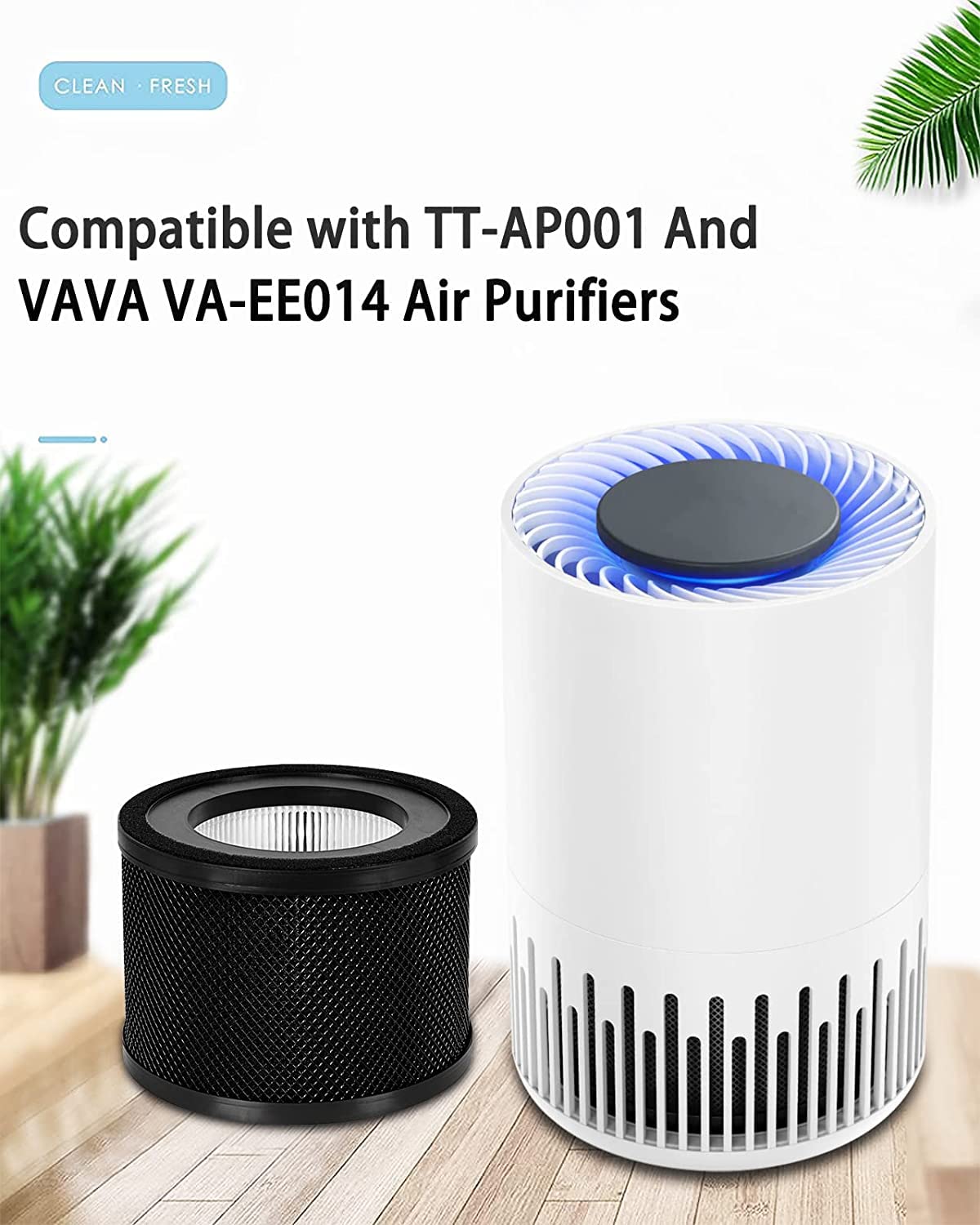 2-Pack TT-AP001 Filter Replacement for TT-AP001, VAVA VA-EE014 Air Purifiers, H13 True HEPA Filter, Replace TT-AP001SPF