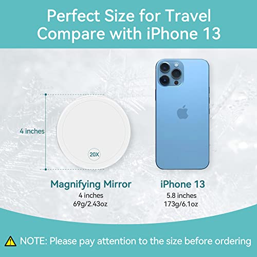 20x Magnifying Mirror with 3 Suction Cups, Use for Makeup Application, Tweezing, and Blackhead/Blemish Removal.Comes with 1PC Storage Bag, 1PC Tweezer, 1PC Reminder Card. 4Inches (Clear)