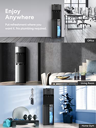 Brio CLBL520SCBLK Self-Cleaning Bottom Load Water Cooler Dispenser for 3 & 5 Gallon Bottles β Hot, Room & Cold Spouts, Child-Safety Lock, LED Display & Night Light, Black Stainless Steel