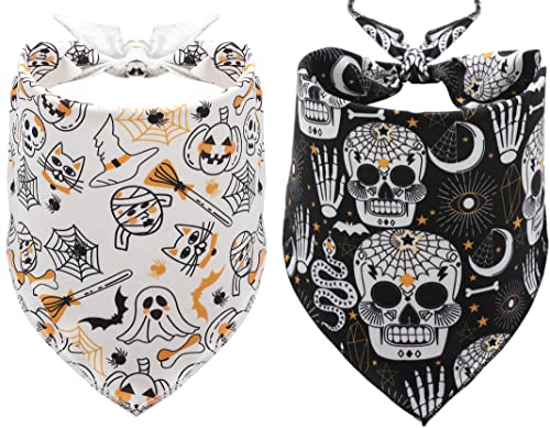 2 Pack Dog Halloween Bandana - Triangle Reversible Pet Scarf for Dogs, Adjustable Holiday Dog Bandanas for Small Medium Large Dogs Pets