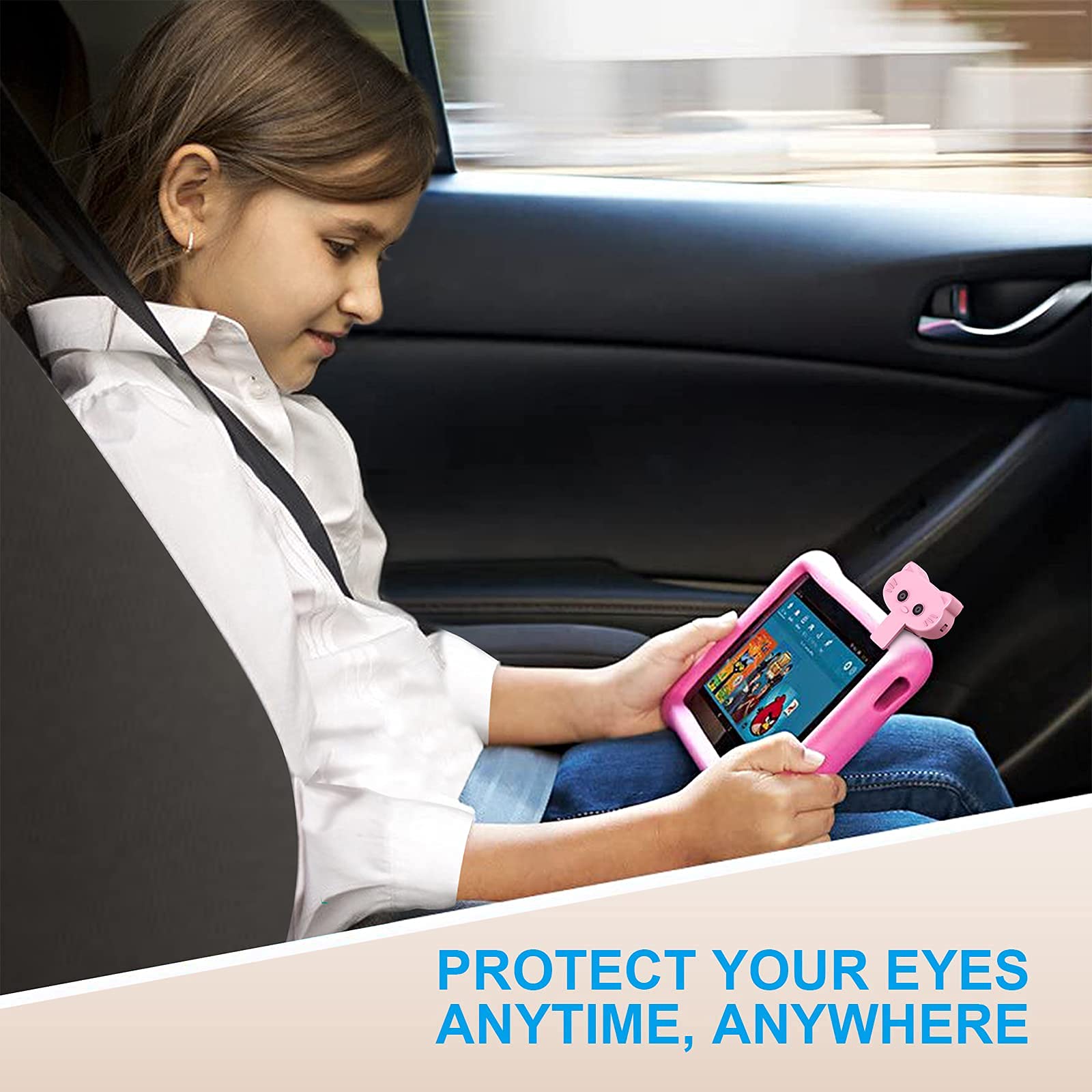 CPLUS Distance Sensor for Kids – Sensor Alarm for Nearsightedness Prevention – Cute Pink Cat Design – Professional Child Distance Alarm – Fire HD 7 8 10 Kids Tablet