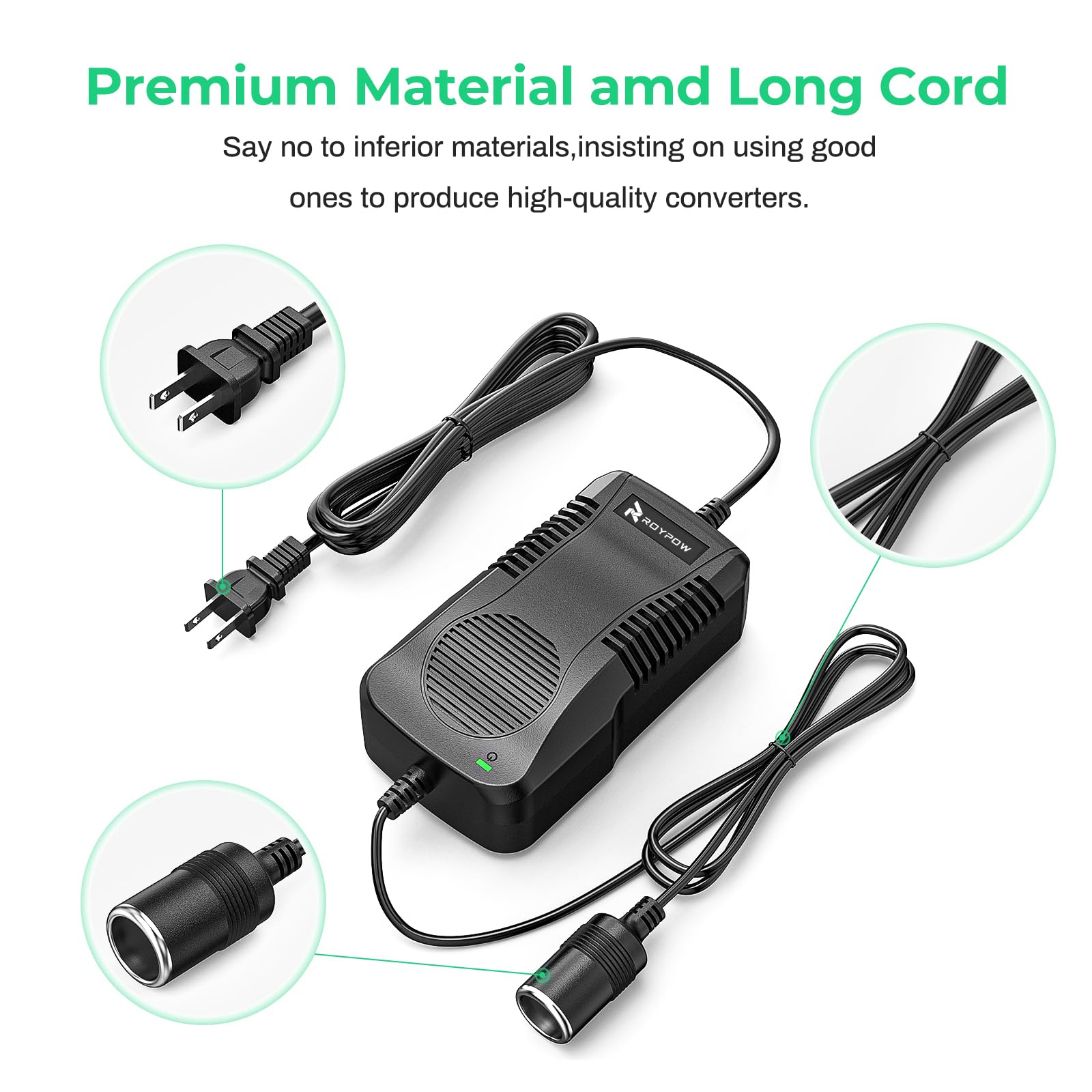 AC to DC Converter, RoyPow 180W (Max 200W) 15A 100V~120V to 12V Car Cigarette Lighter Socket AC/DC Power Supply Adapter Transformer for Inflator, Car Refrigerator