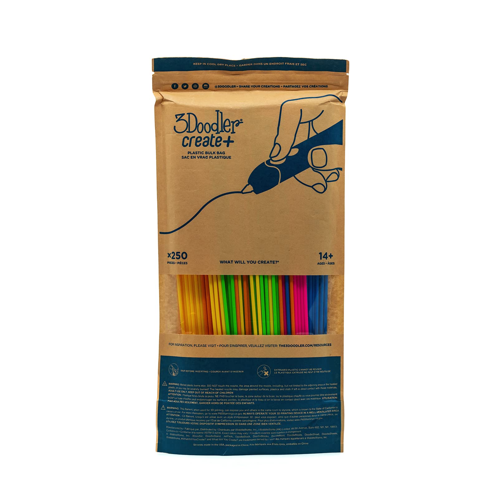 3Doodler Create PLA 3D Printing Filament Refill Bag (x250 Strands, Over 2000 ft. of Extruded Plastic) - Neon Sunset