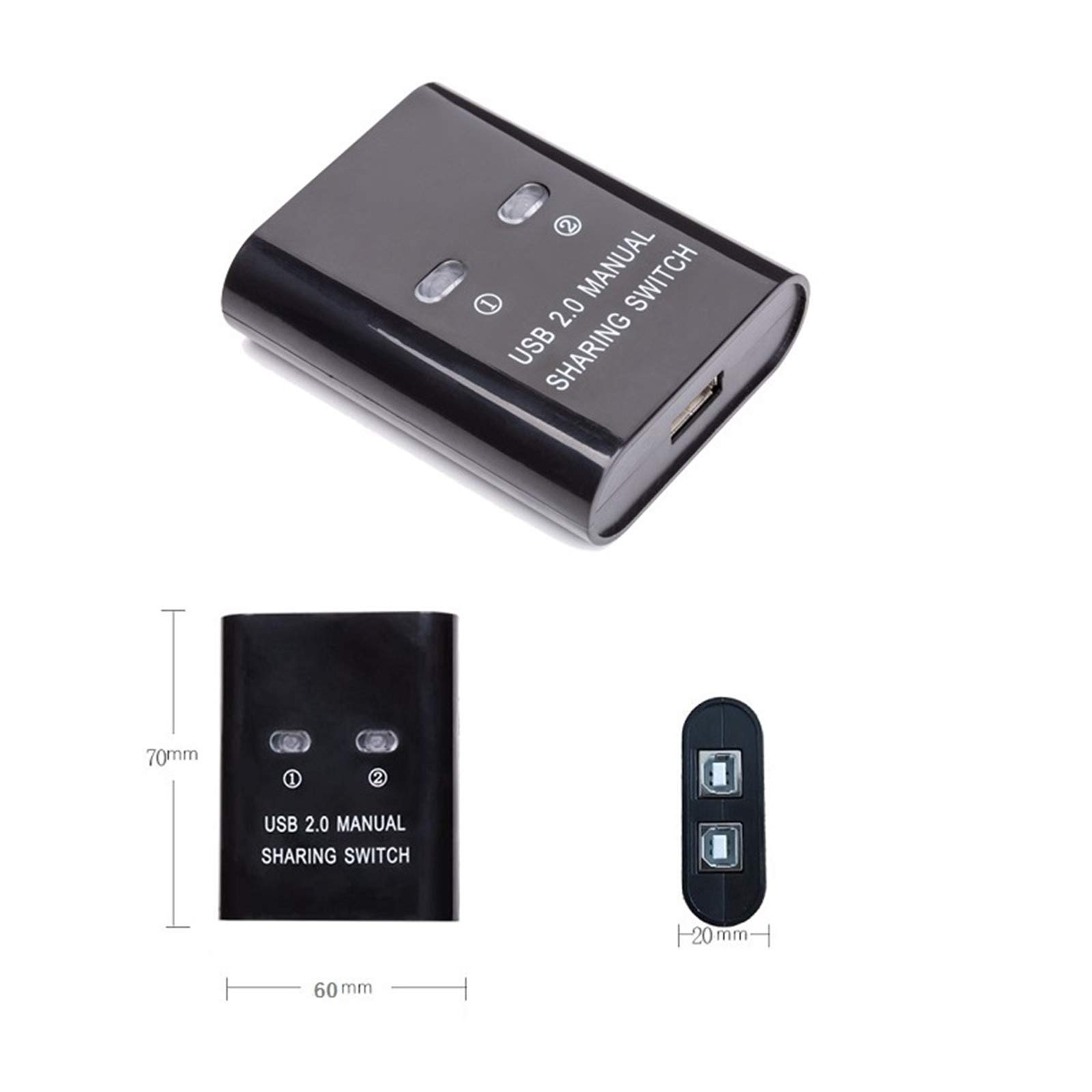 1Printer Sharing Switch, Manual Switcher Adapter, 2 Computer Share 1 Printer Scanner USB Device Hub with 2 Pack Male Cables