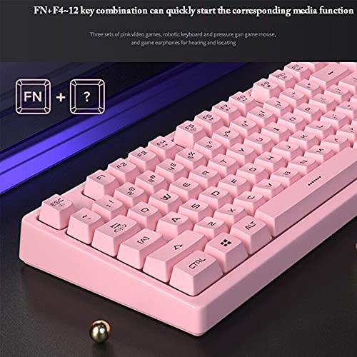KECOP Baby Pink USB Wire Keyboard with Rainbow LED Backlight Full 104 keys Water-Resistant Mechanical Feeling Game Keyboard for Desktop, Computer, PC (Baby Pink)