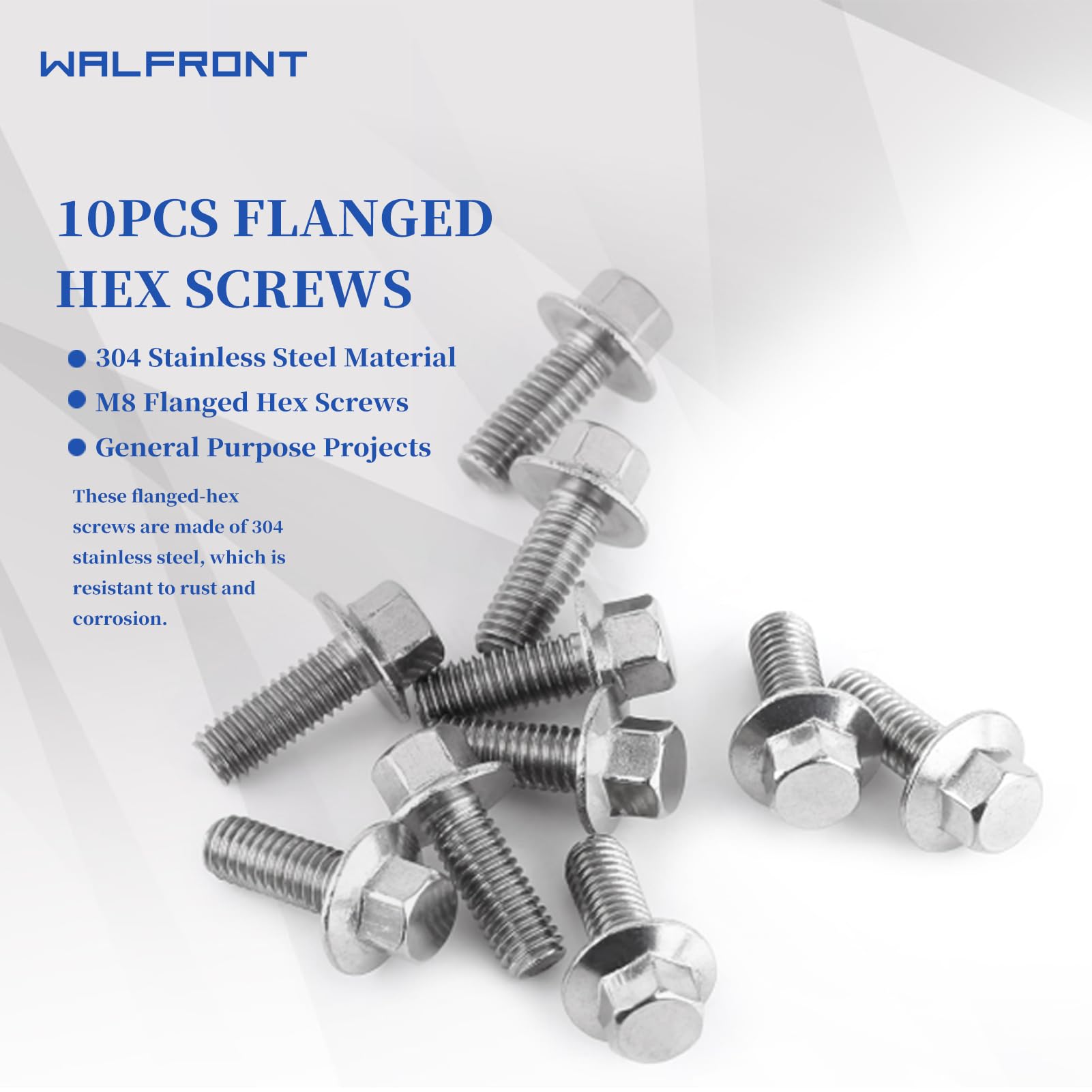 10pcs M8 Flanged Hex Head Bolts Flange Hex Screws 304 Stainless Steel Hex Screws Bolts Fasteners Hex CoverHead with Flange Silver (M8X16) 