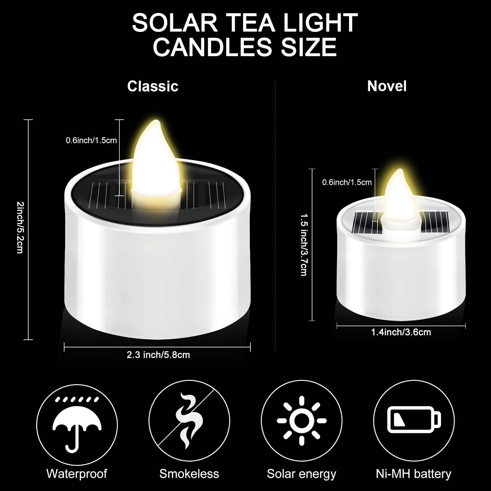 18 Pieces Solar Tea Lights LED Flameless Solar Candles Battery Flickering Solar Waterproof Tealights Candles for Holiday Wedding Party Home Decor (Warm White Light,2.3 x 2 Inch)