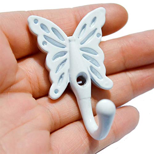 4 Pcs Wall Mounted Hanger White Hooks Antique Hangers Butterfly Patterned for Hanging Clothes Hook Up Towel Coat Hat Scarf Jacket Bag (Height:2-1/4", Length:1-3/8")