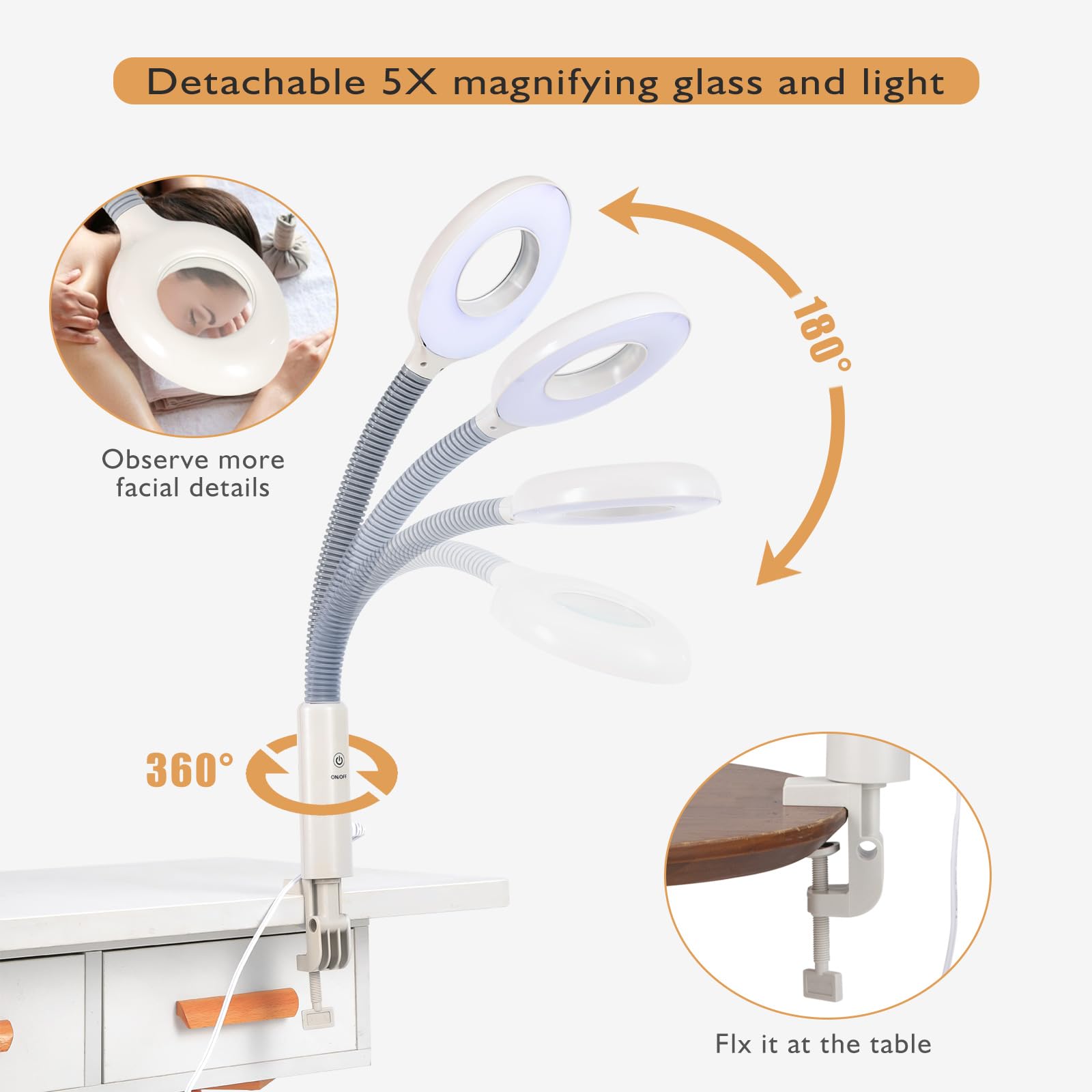 Fitnessclub 2 in1 Facial Steamer 5x LED Magnifying Lamp Hot Ozone Beauty Salon Face Equipment for Moisturizing, White