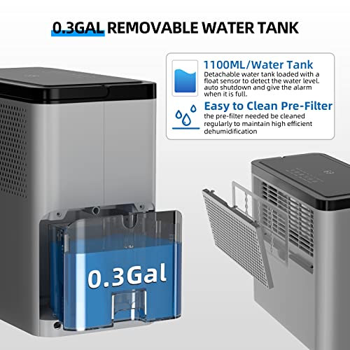 20 Pint Portable Dehumidifiers with Drain Hose and Handle for Home, Bathroom, Bedroom, Basement 1074 sq. Ft