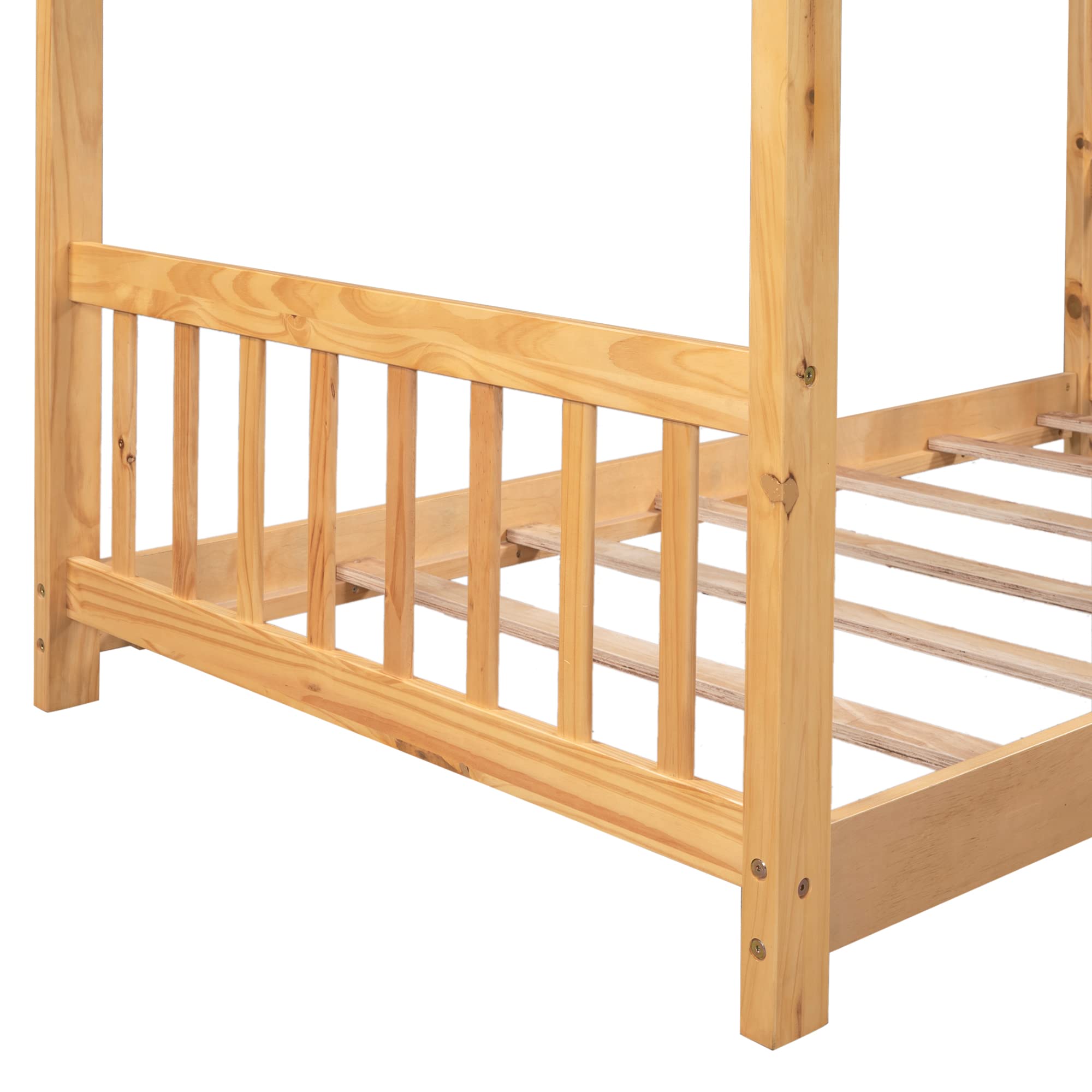 Harper & Bright Designs Toddlers House Platform Beds, Solid Wood Twin Size Floor Montessori Bed with Headboard & Footboard, House Cabin Bed Frame for Kids, Teens, Girls, Boys (Natural)