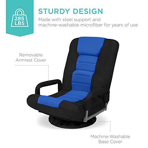 Best Choice Products Swivel Gaming Chair 360 Degree Multipurpose Floor Chair Rocker for TV, Reading, Playing Video Games w/Lumbar Support, Armrest Handles, Adjustable Foldable Backrest - Black/Blue