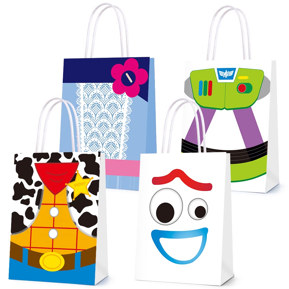 16 PCS Toy Inspired Story Decorations, Party Favor Bags for Toy Inspired Story Party Supplies- Party Favor Goody Bags for Girls Boys Adults Birthday Party Decor- 4 Patterns Double Sided Printed