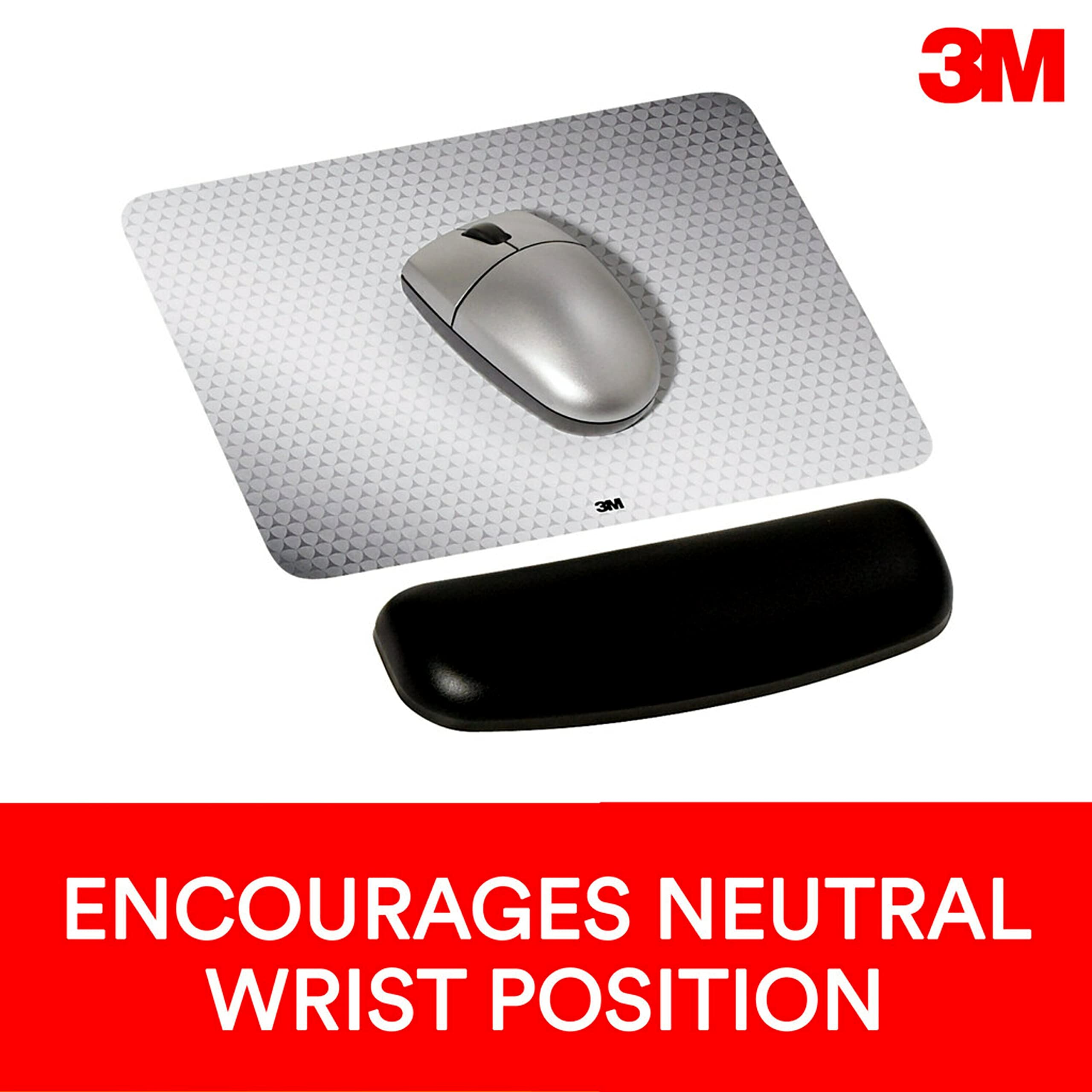 3M Gel Wrist Rest for Mouse, Soothing Gel Comfort with Durable, Easy to Clean Leatherette Cover, Antimicrobial Product Protection, 6.9", Black (WR305LE)