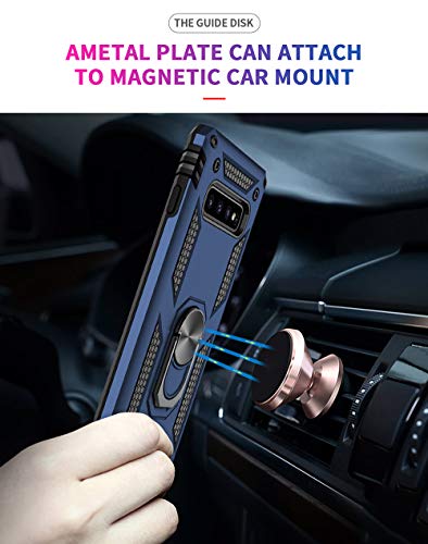 Androgate for Samsung Galaxy S10 Case with HD Screen Protectors, Military-Grade Metal Ring Holder Kickstand 15ft Drop Tested Shockproof Cover Case for Samsung Galaxy S10 (2019) Blue
